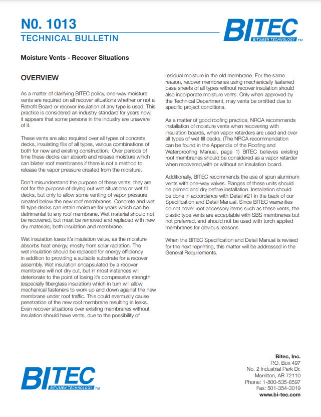 1013 "Moisture Vents - Recover Situations" - BITEC, INC.