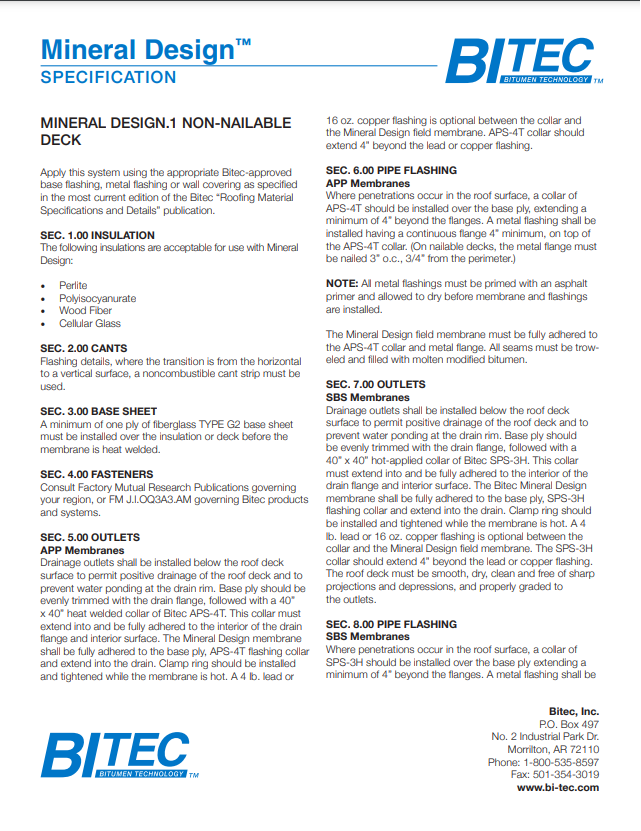 Mineral Design™ Non-Nailable Specs - BITEC, INC.