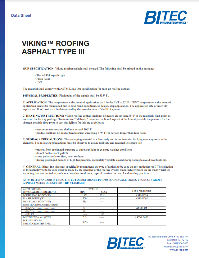 Viking® Roofing Asphalt Type III - BITEC, INC.
